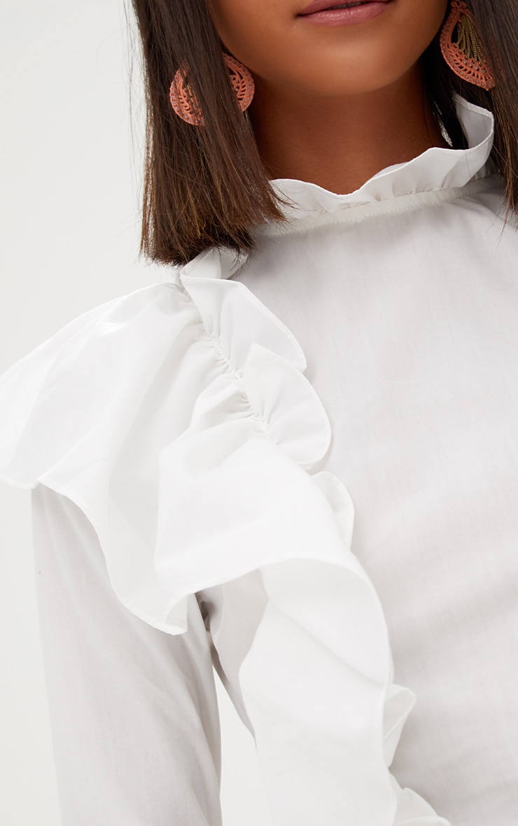 White Ruffle Frill High Neck Shirt. Tops | PrettyLittleThing