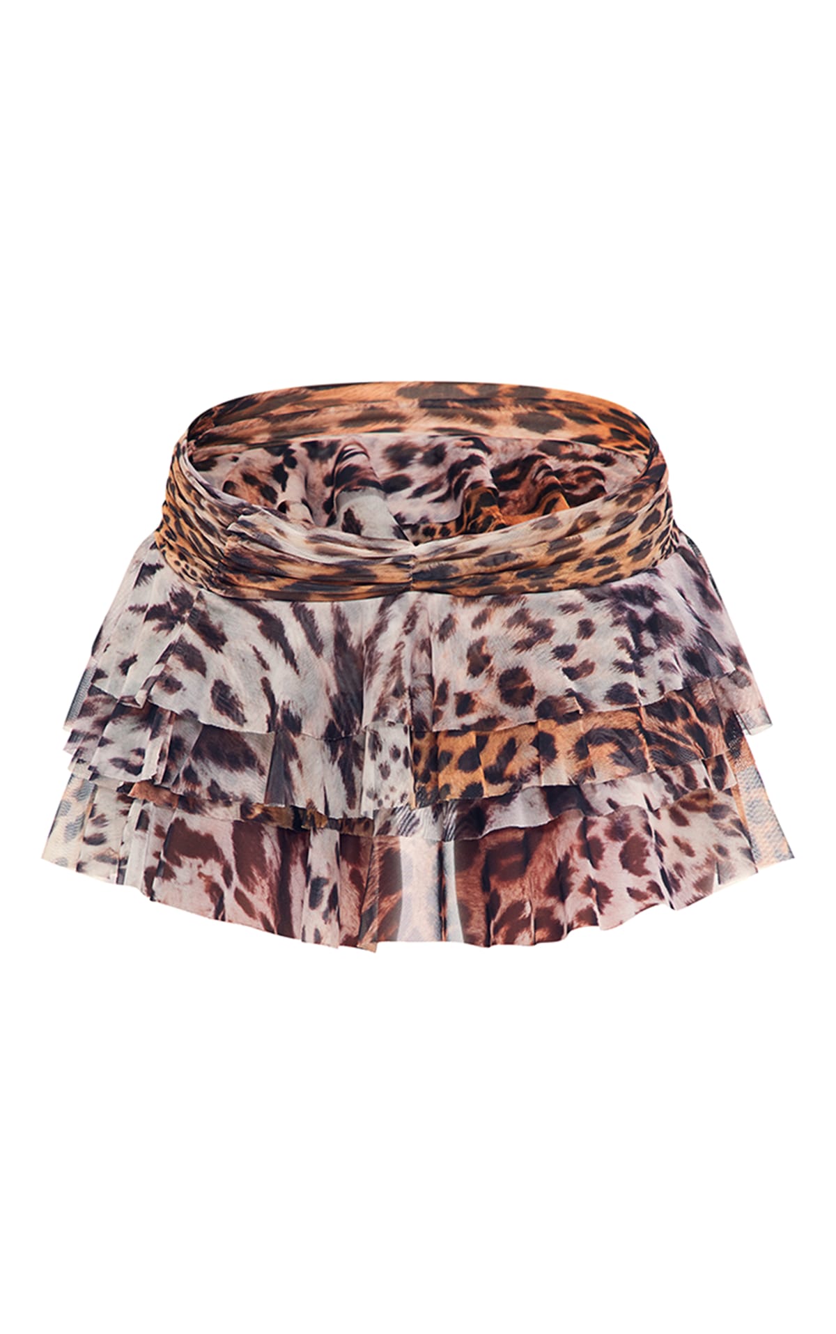 Leopard Printed Mesh Frilly Low Waist Mini Skirt | Bottoms | PLT