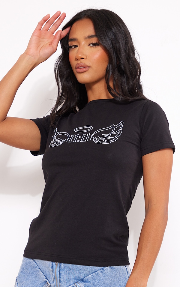 Petite Black 11:11 Graphic Cropped Tee | Petite | PLT