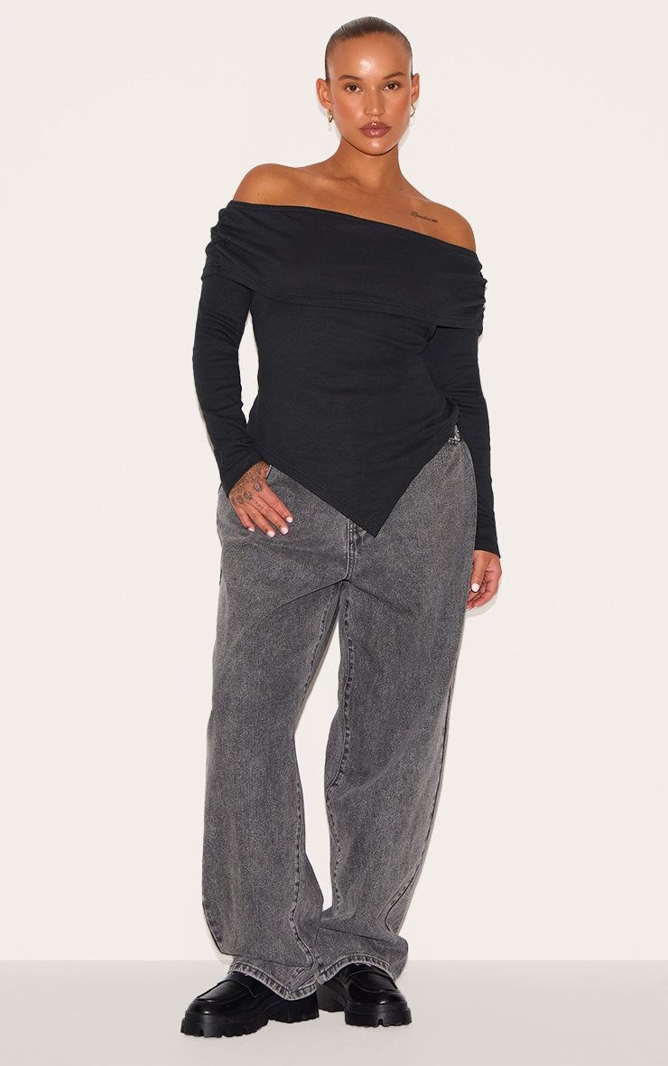 Plus Black Fold Over Dip Hem Top | Plus Size | PrettyLittleThing USA