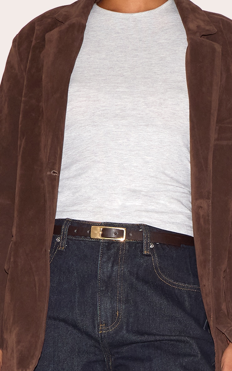 Chocolate PU Square Buckle Skinny Belt | Accessories | PLT USA