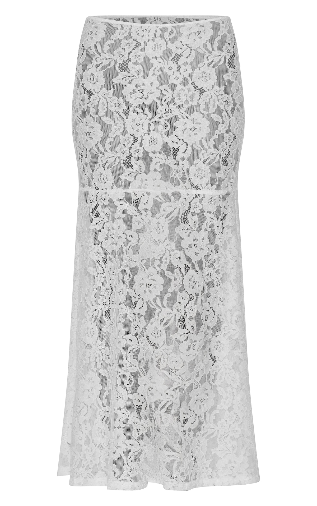 White Floral Lace Sheer Maxi Skirt | Bottoms | PLT