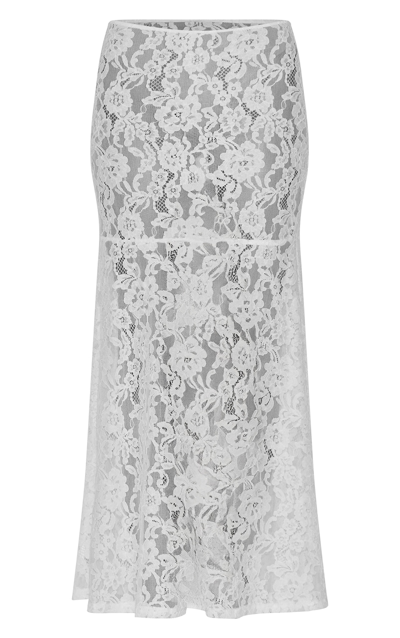 White Floral Lace Sheer Maxi Skirt | Bottoms | PLT