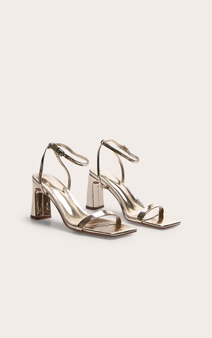 Gold Barely There Block High Heel Sandals | Footwear | PLT AUS
