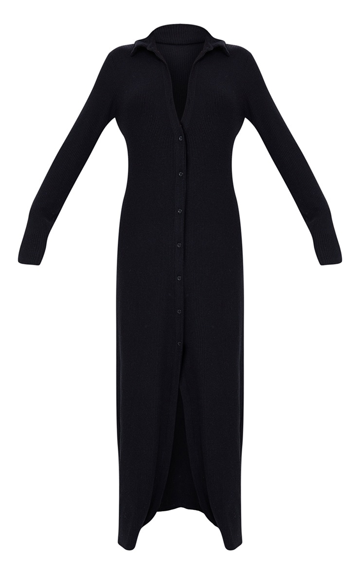 Black Brushed Rib Button Up Collar Maxi Dress | Dresses ...