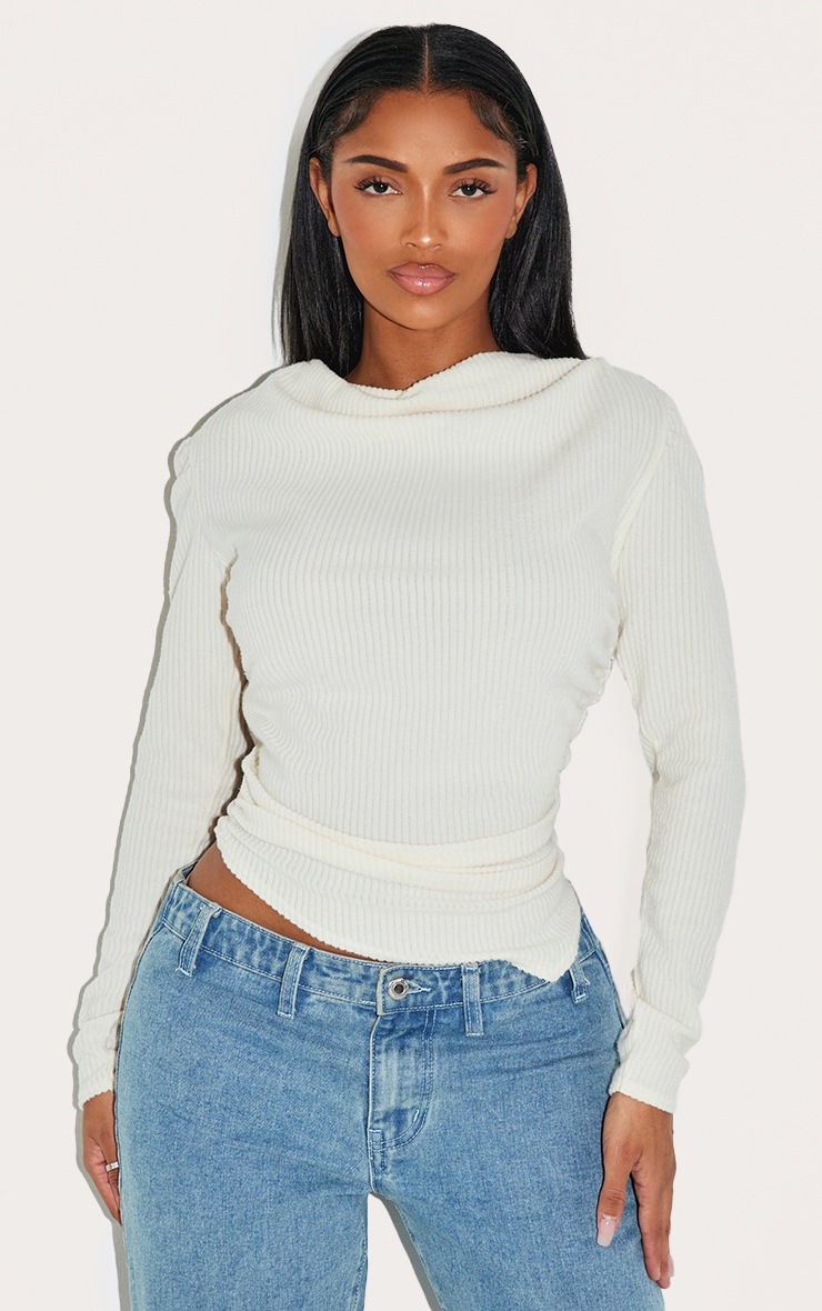 Shape Cream Rib Long Sleeve Asymmetrical Hem Top | Shape | PLT