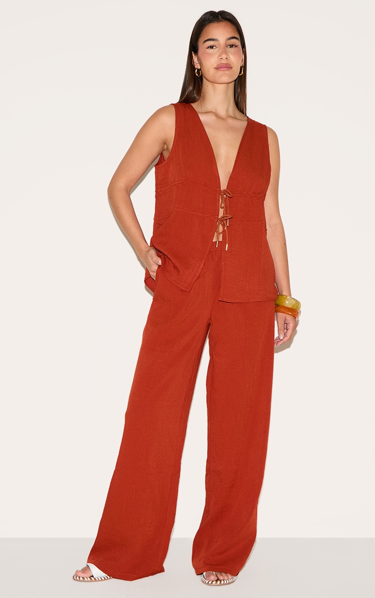 Rust Ruched Side Plunge Top | Co-ords | PrettyLittleThing