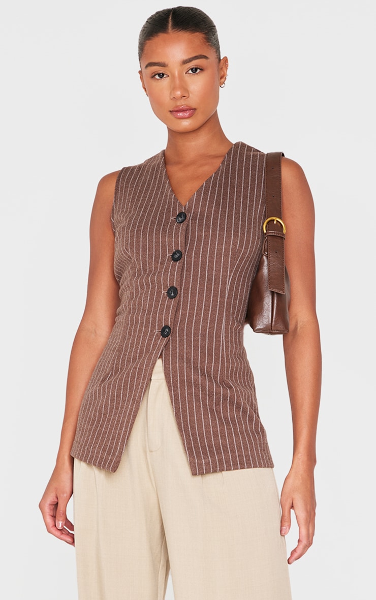 Veston Long En Effet Laine Chocolat À Rayures Fines | Tops ...