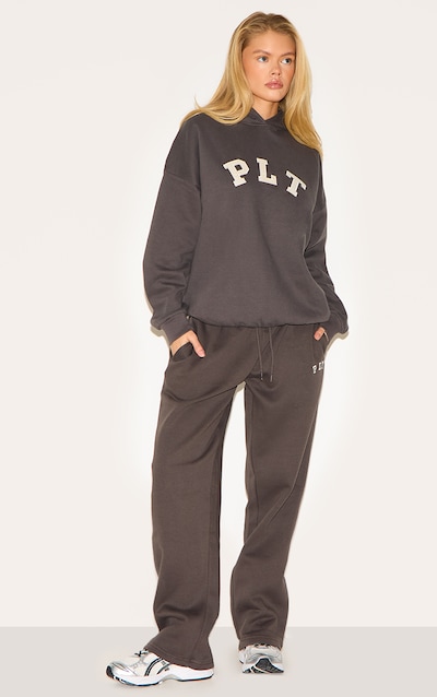 PLT Charcoal Logo Oversized Wide Leg Sweatpants | Sweat | PrettyLittleThing USA