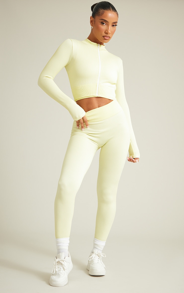 Plt Lime Sport Contrast Seamless Rib Crop Jacket | PrettyLittleThing USA