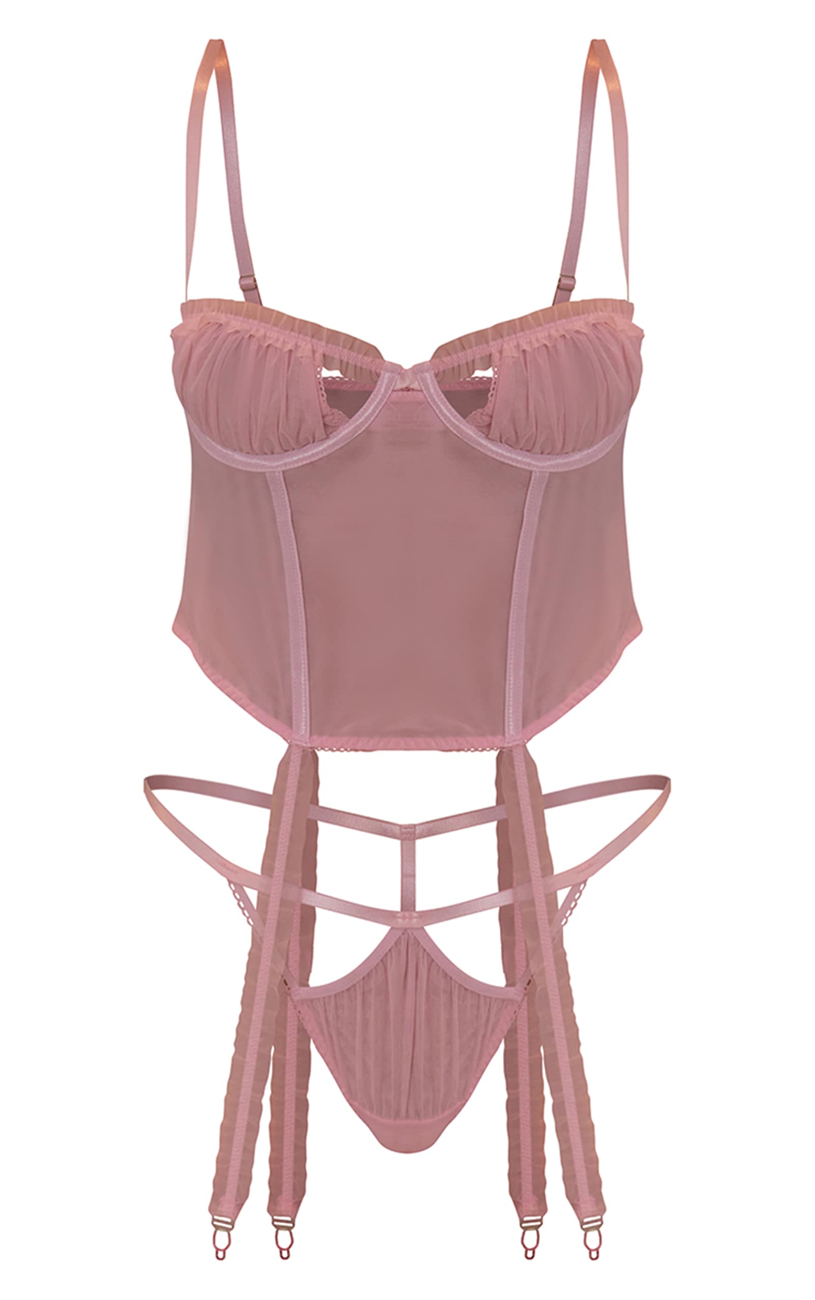 Baby Pink Suspender Detail Corset & Knicker Set | Lingerie & Nightwear ...