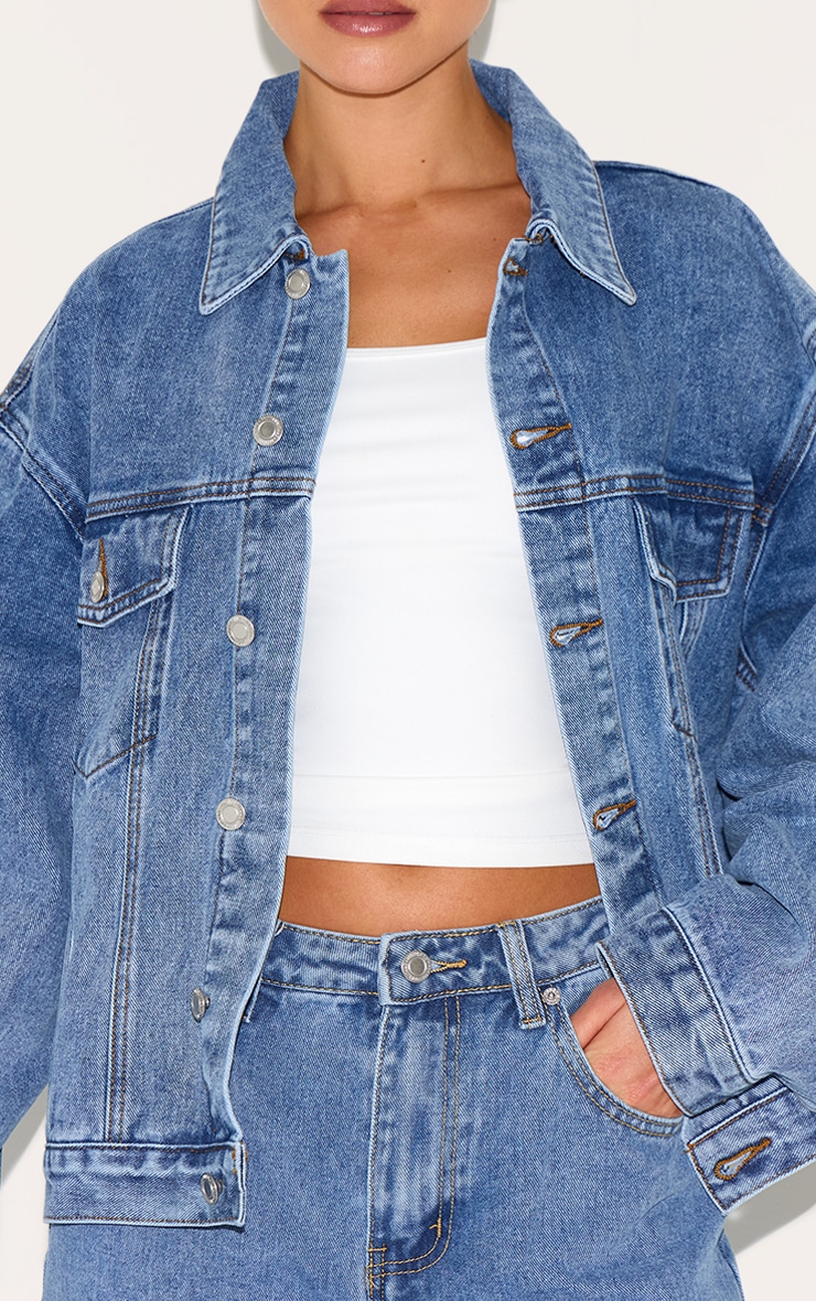 Mid Blue Wash Oversized Classic Denim Jacket | Denim ...