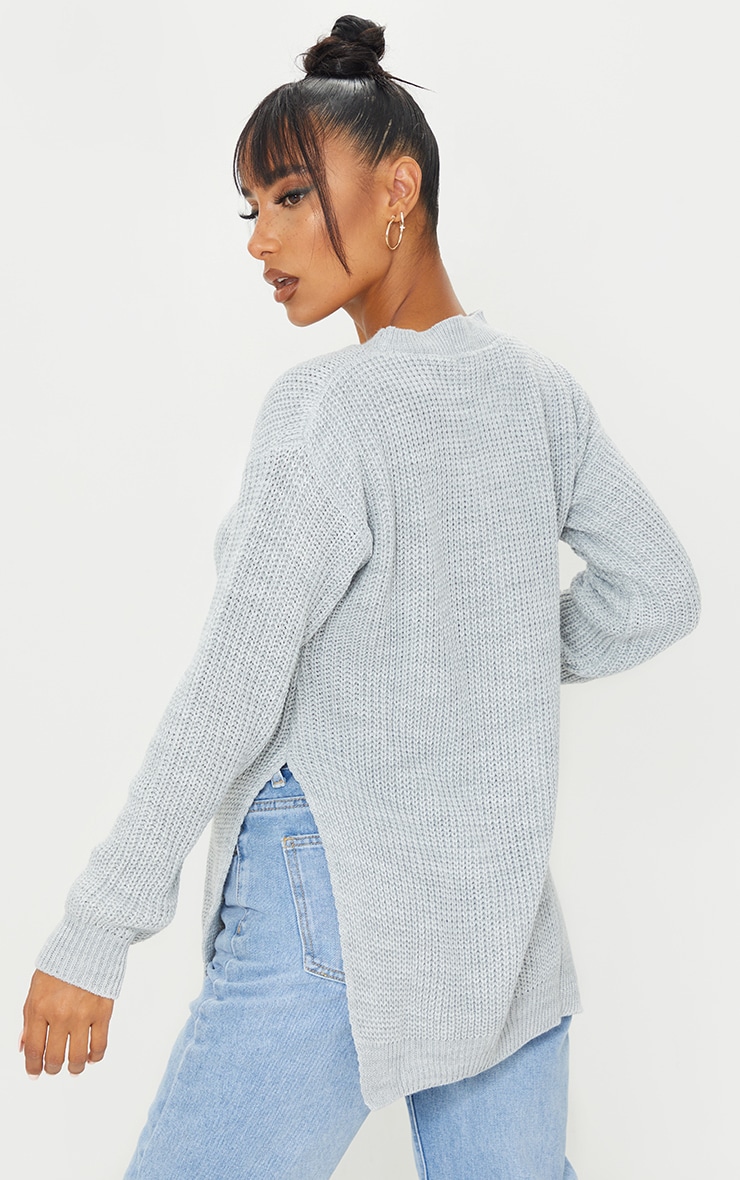 Rexx Grey Round Neck Side Split Jumper | PrettyLittleThing