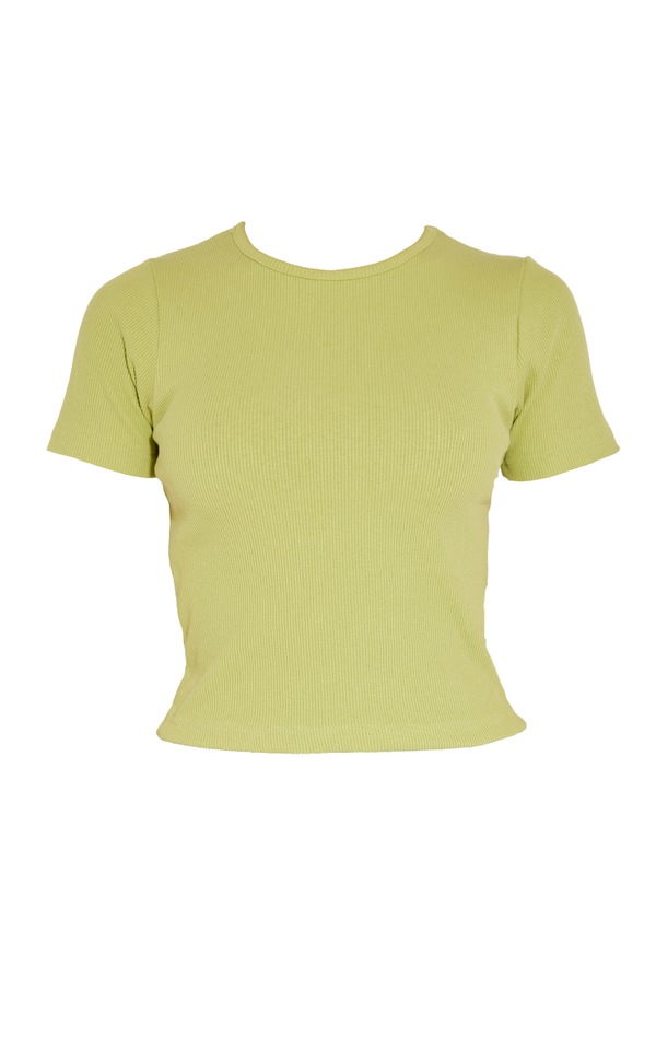 Lime Green Basic Rib Longer Length Tshirt | Tops | PLT