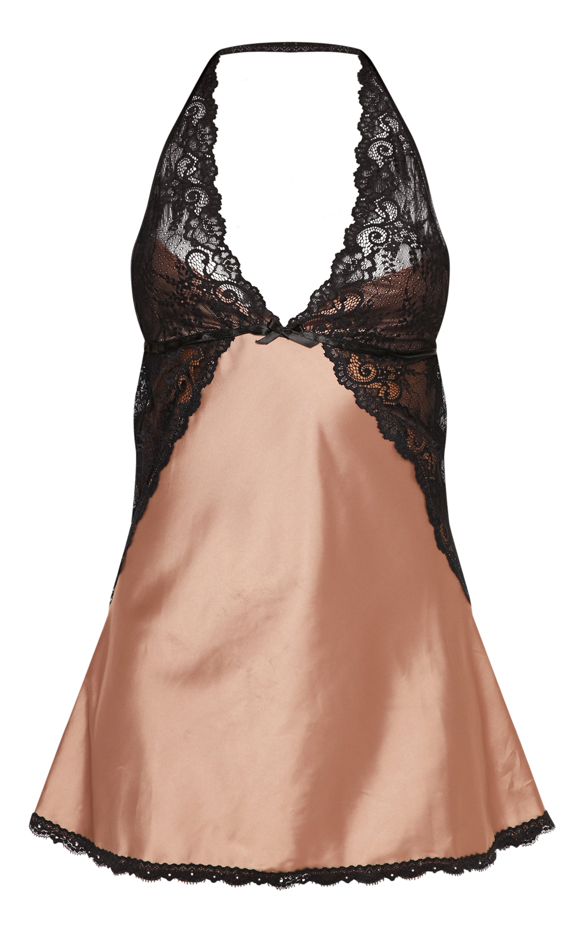 Mocha Satin Lace Night Dress | Lingerie & Nightwear | PrettyLittleThing UAE