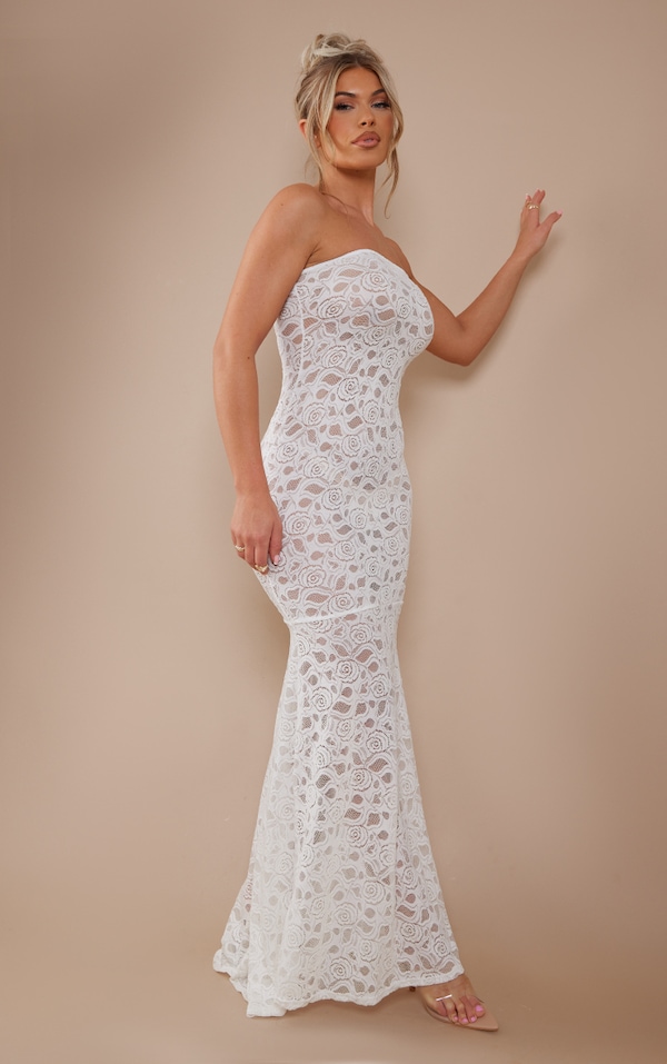 White Sheer Lace Bandeau Maxi Dress | Dresses | PrettyLittleThing USA