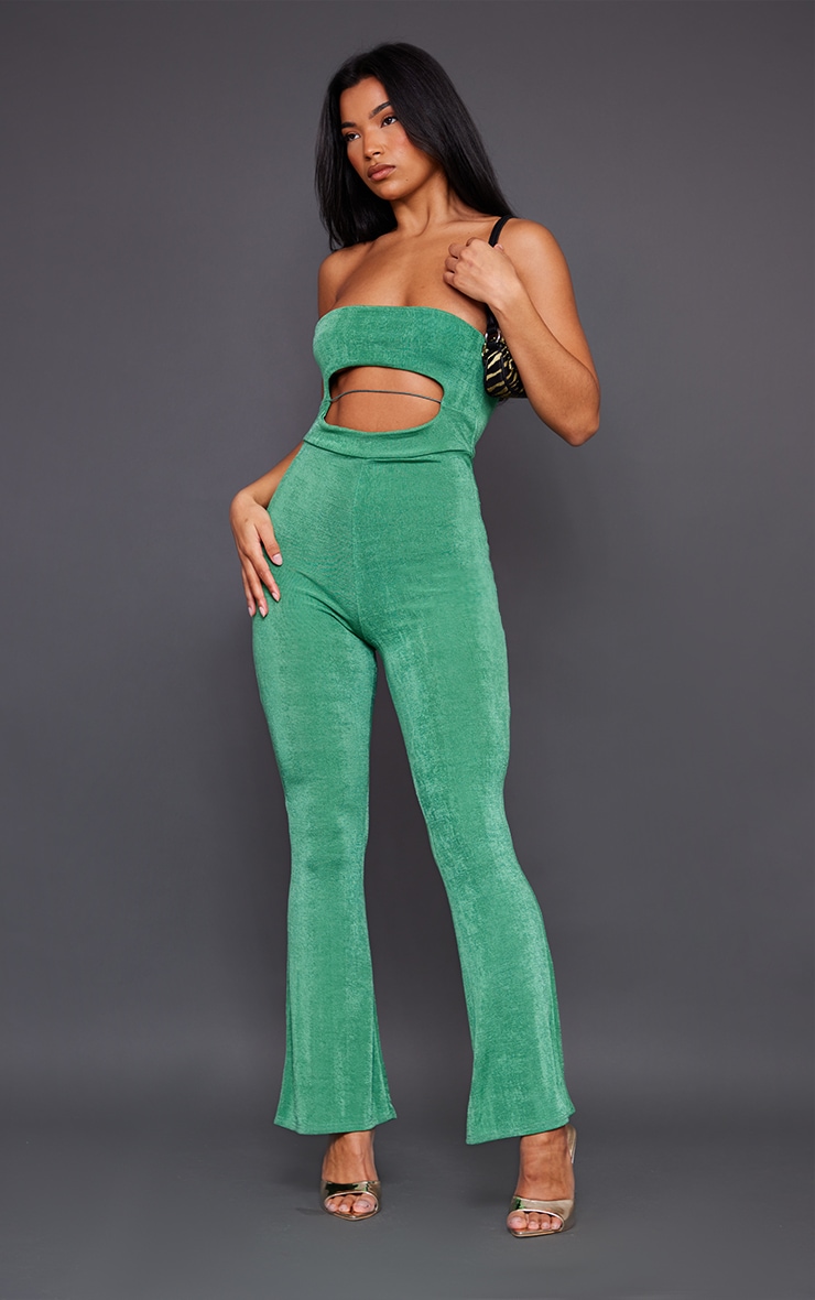 Green Acetate Bandeau Cut Out Strap Jumpsuit | Jumpsuits & Rompers ...