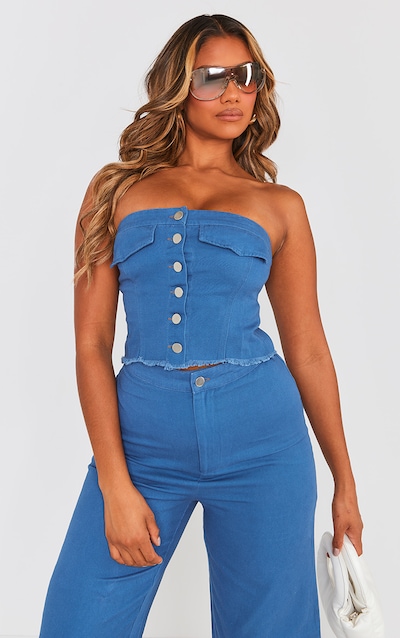 Blue bandeau tops | PrettyLittleThing