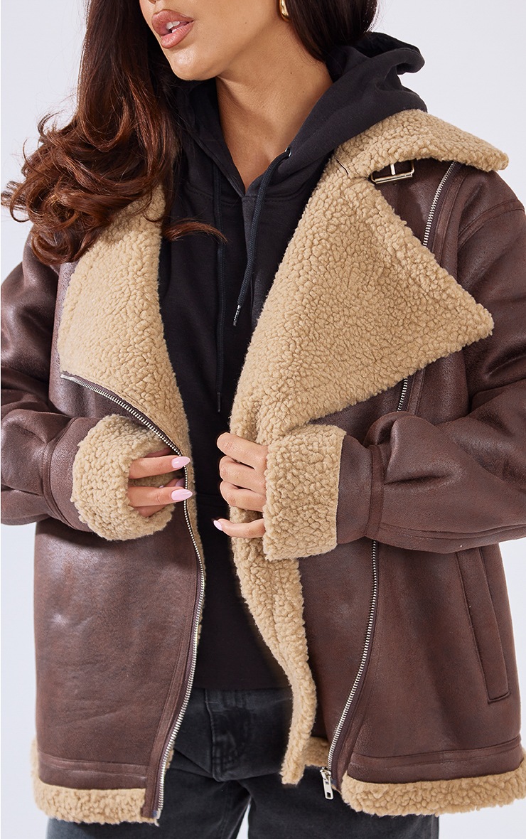 Brown Borg Lined Buckle Collar Oversized Aviator | Outerwear ...