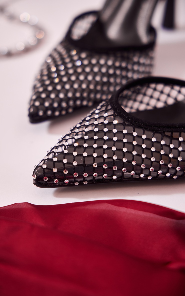 Black Diamante Barely There Strap Low Heel Courts | Footwear ...