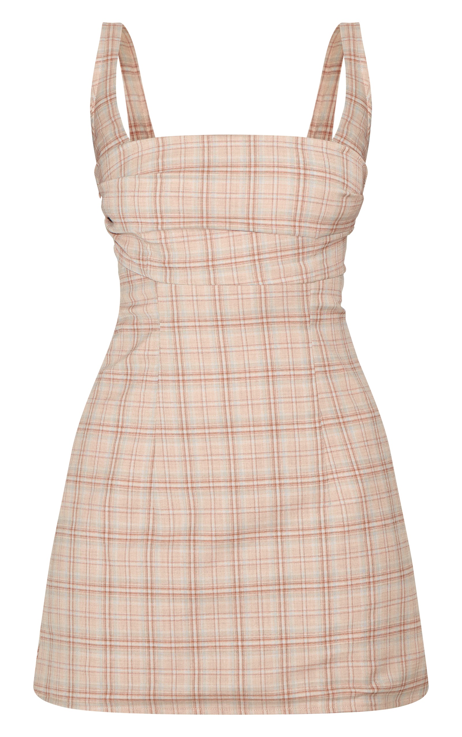 Beige Multi Checked Bodice A-line Dress | Dresses | PLT