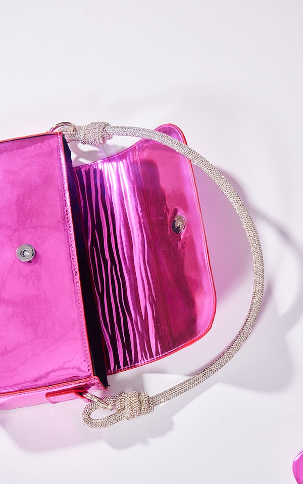 Pink Metallic Diamante Knot Handle Shoulder Bag | Accessories ...