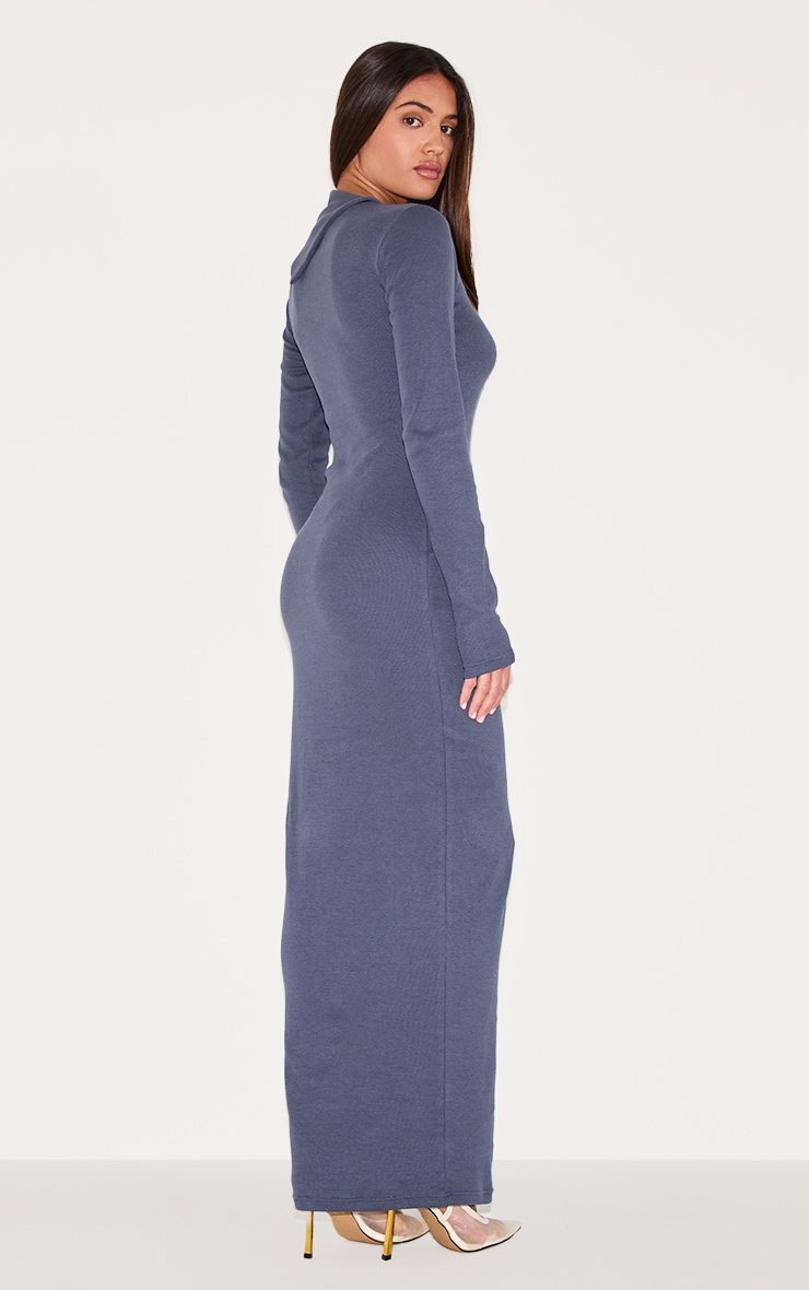Navy Rib Oversized Collar Maxi Dress Dresses Prettylittlething