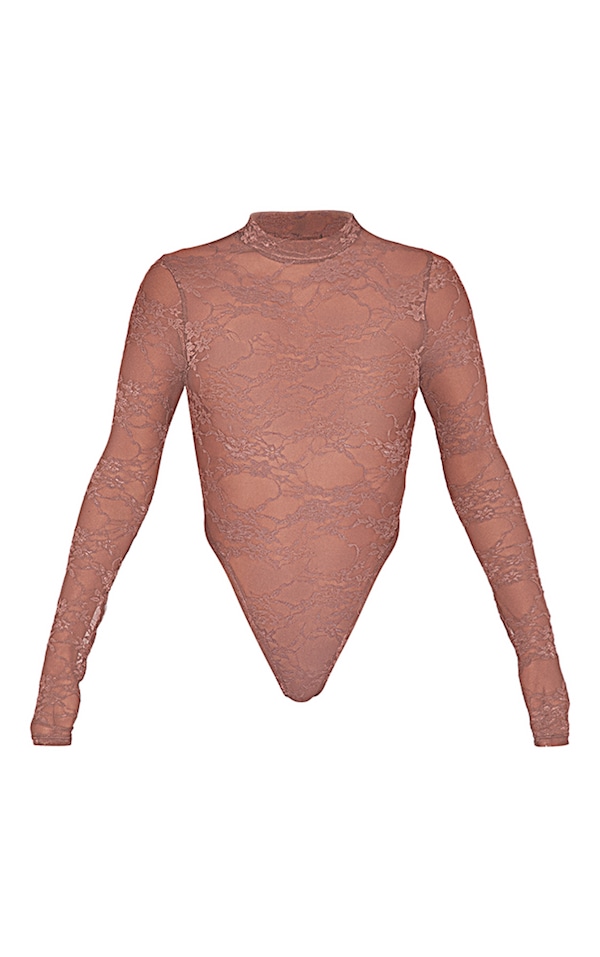 Chocolate Brown Floral Lace High Leg Bodysuit | Co-ords ...