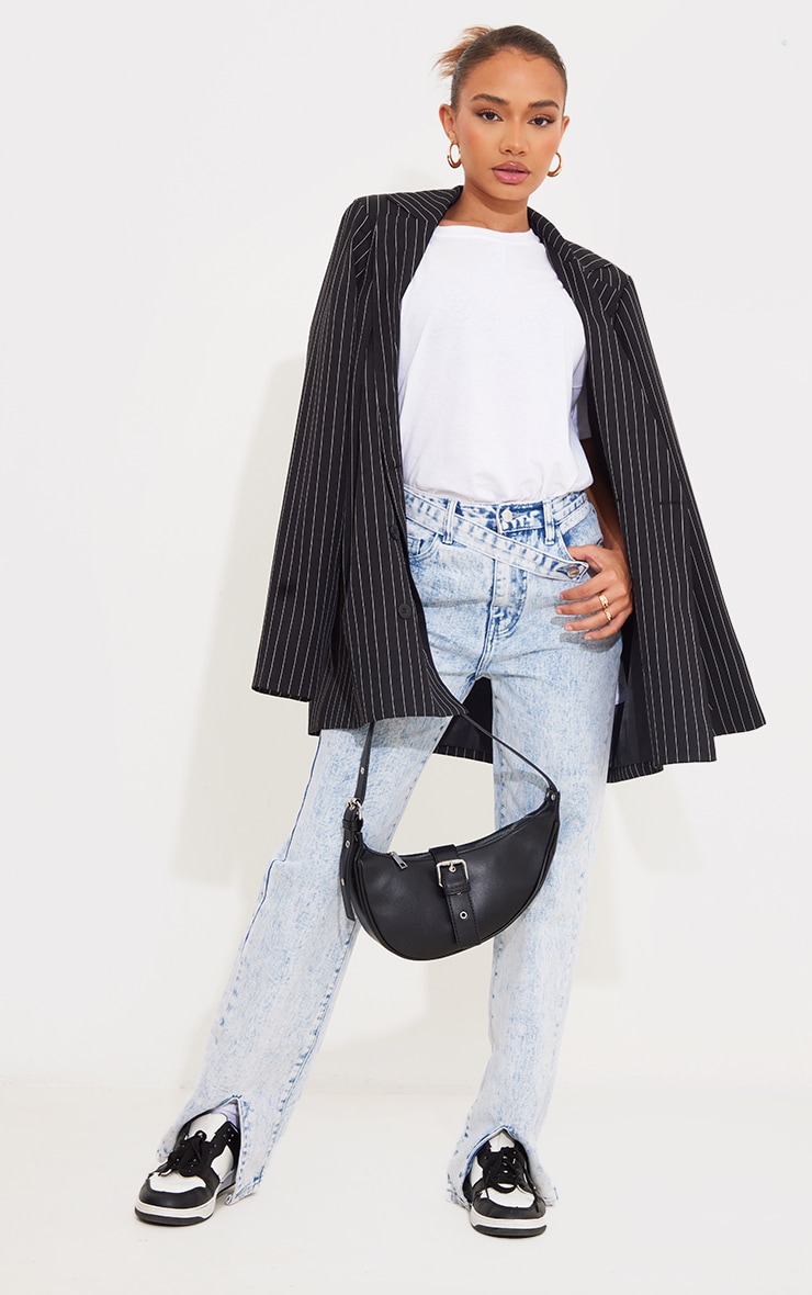 Petite Acid Blue Wash Jeans Asymmetric Strap | Petite ...