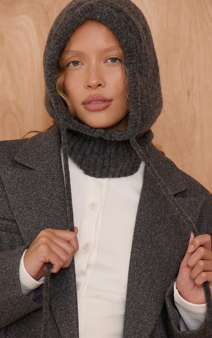 Charcoal Brushed Knit Hood | Accessories | PrettyLittleThing USA