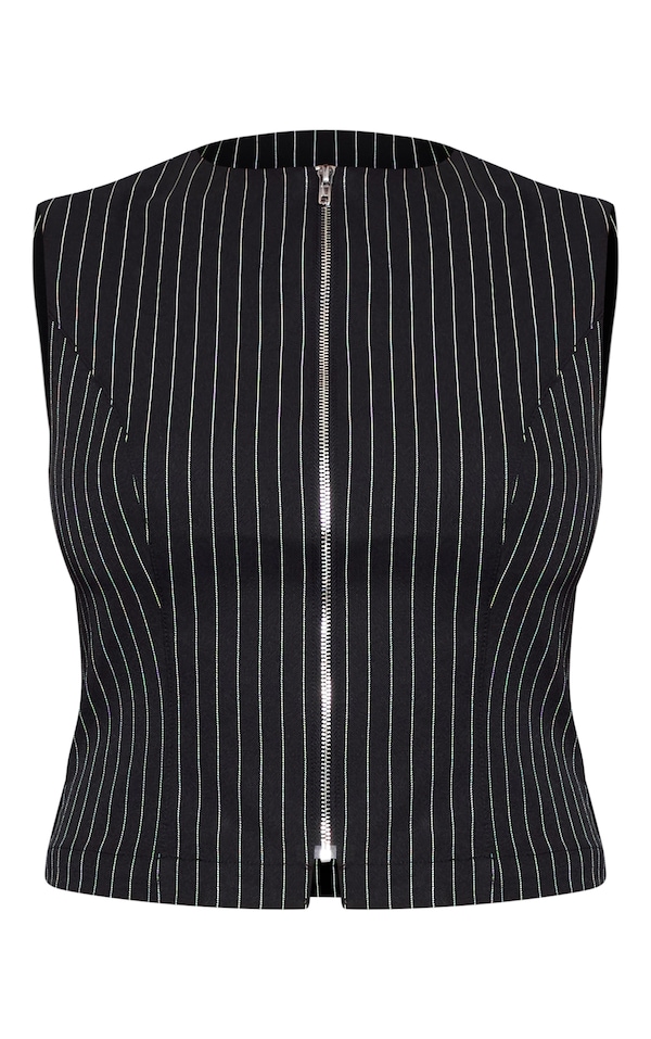 Black Premium Woven Zip Up Detail Sleeveless Top | PrettyLittleThing