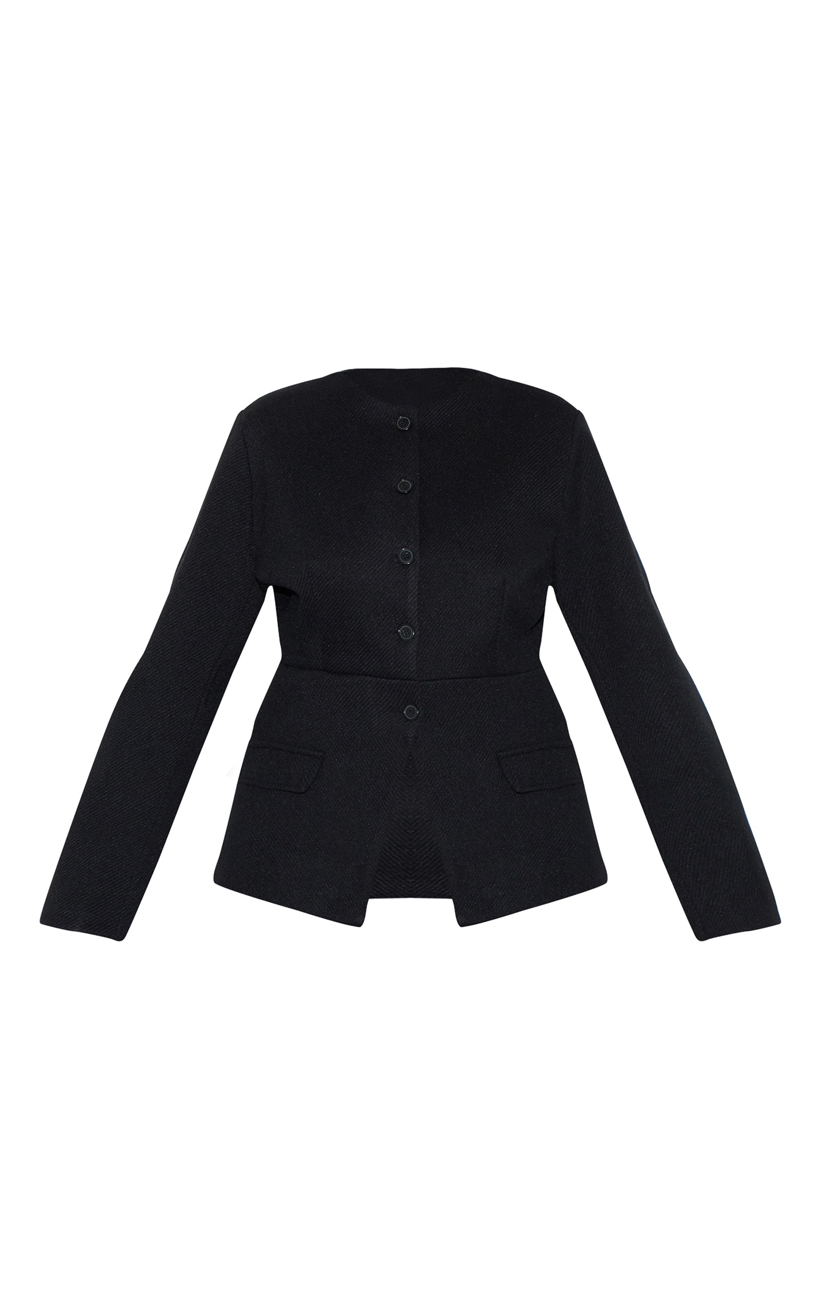 Plus Black Button Up Longline Collarless Blazer | Plus Size ...