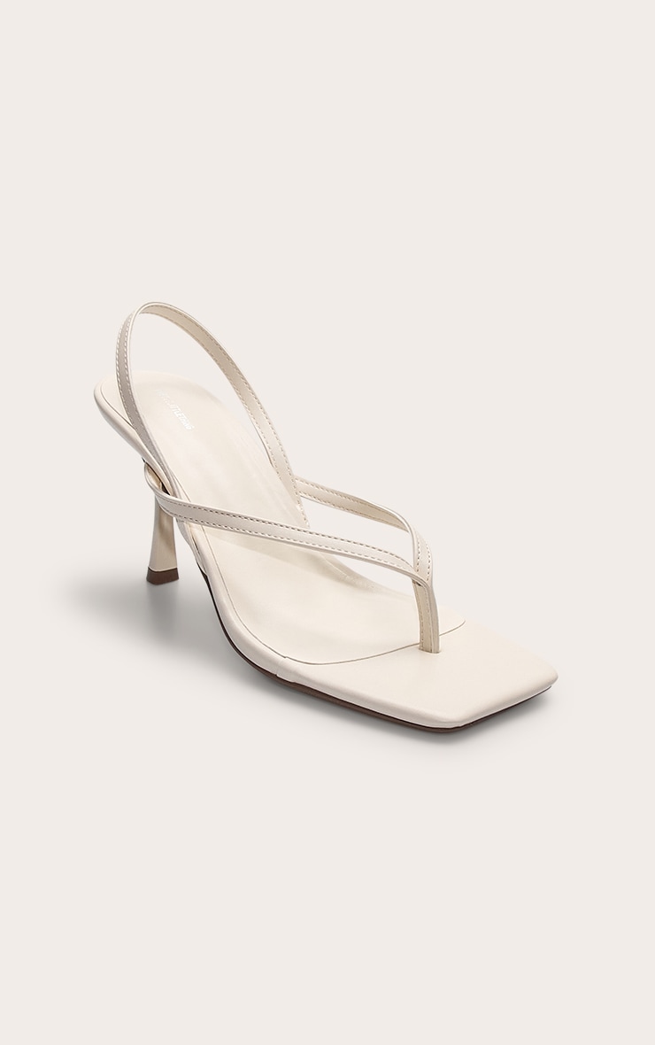 Cream Thong Sling Back Mid Heeled Sandals | Footwear | PLT