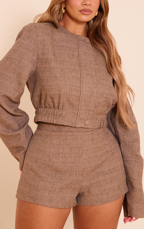 Shape Chocolate Linen Cropped Jacket | Shape | PLT USA