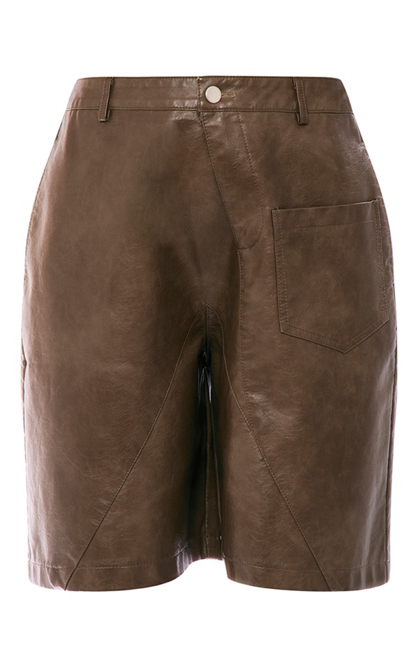 Premium Brown Washed Pu Oversized Long Shorts | PrettyLittleThing