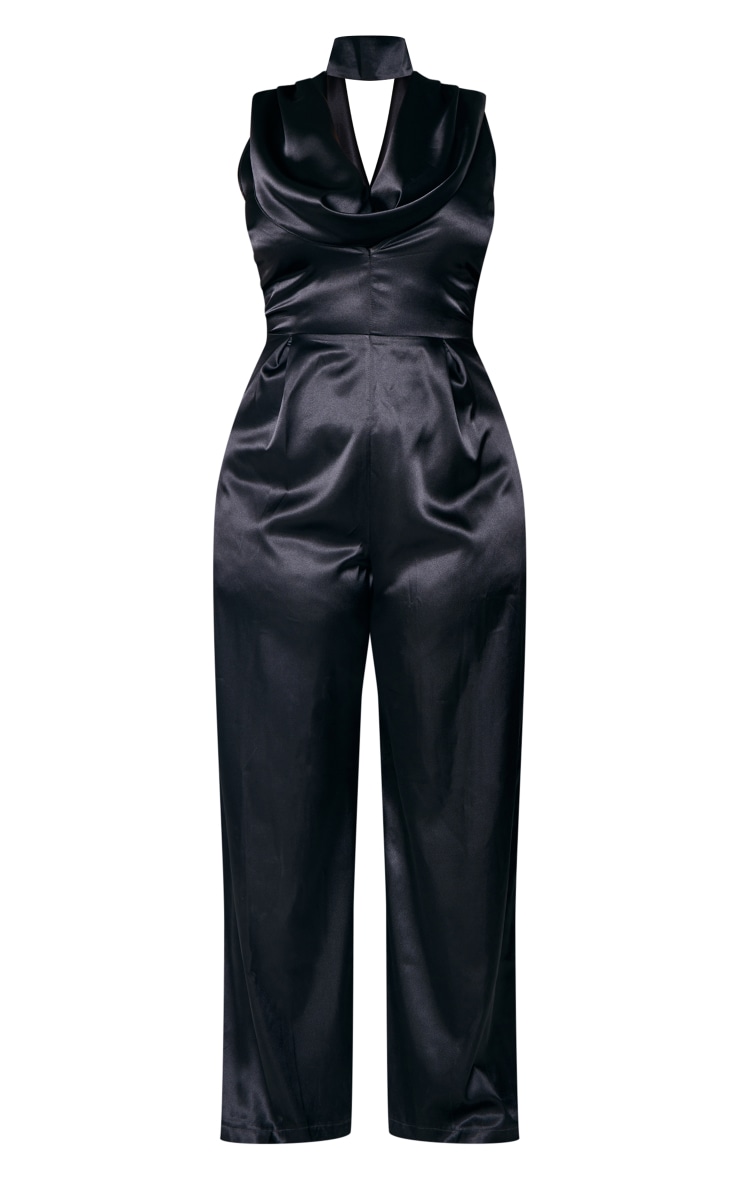 Plus Black Satin Cowl Neck Jumpsuit | Plus Size | PLT IRE
