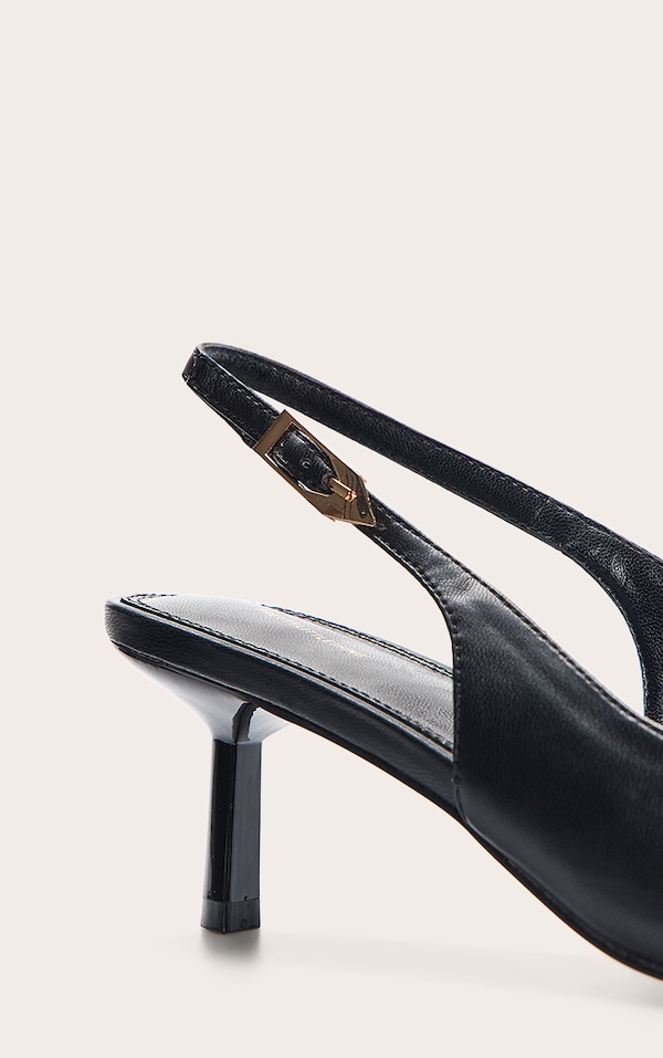 Black V Cut Sling Back Low Heeled Courts | Footwear | PLT