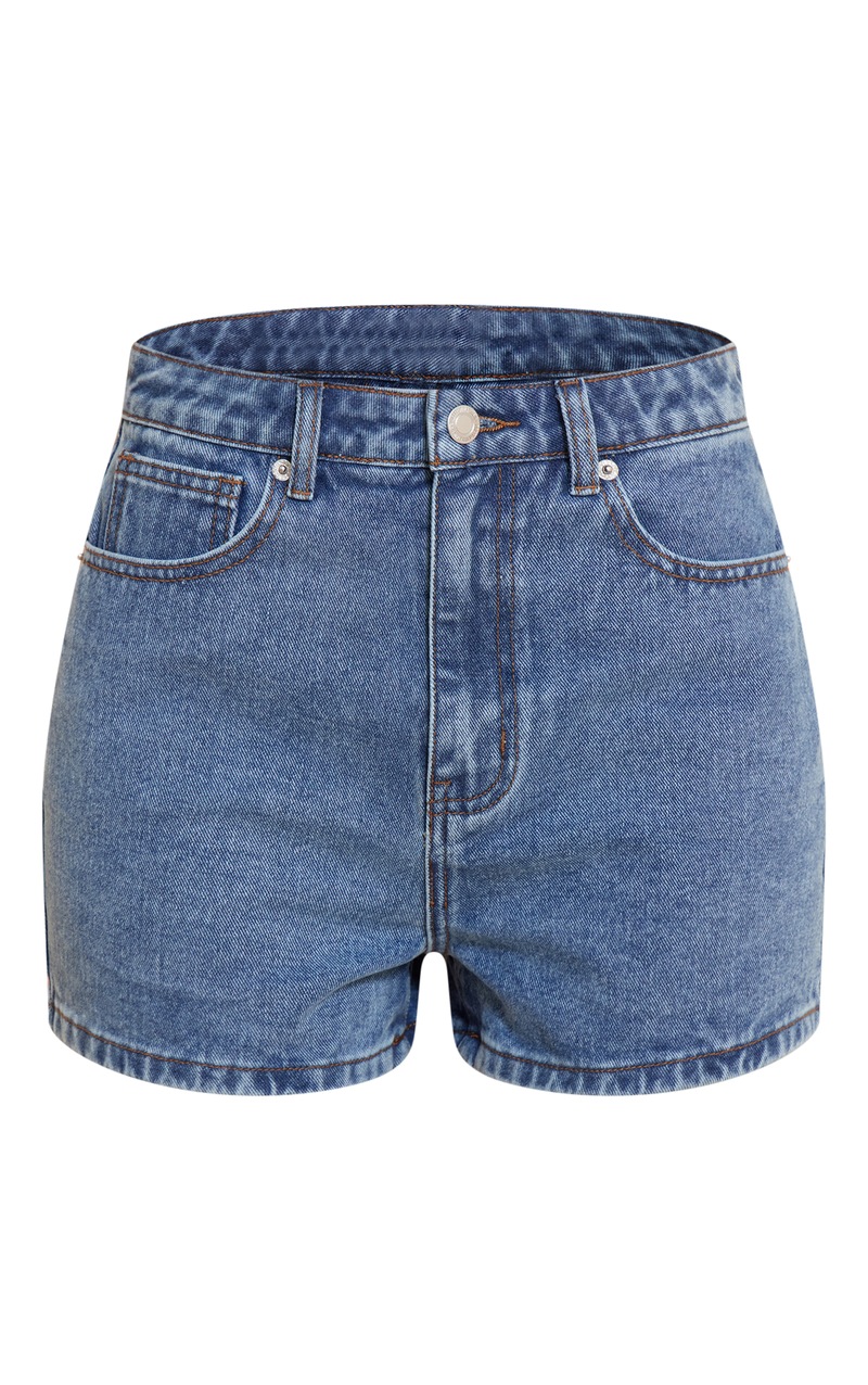 Tall Mid Blue Wash High Waisted Basic Shorts | Tall | PLT