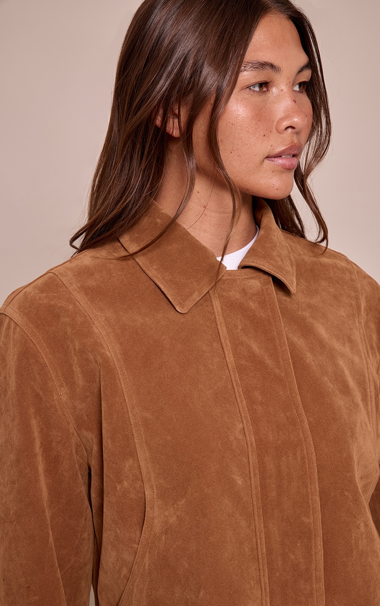 Tan Faux Suede Concealed Placket Bomber Jacket | Outerwear | PLT