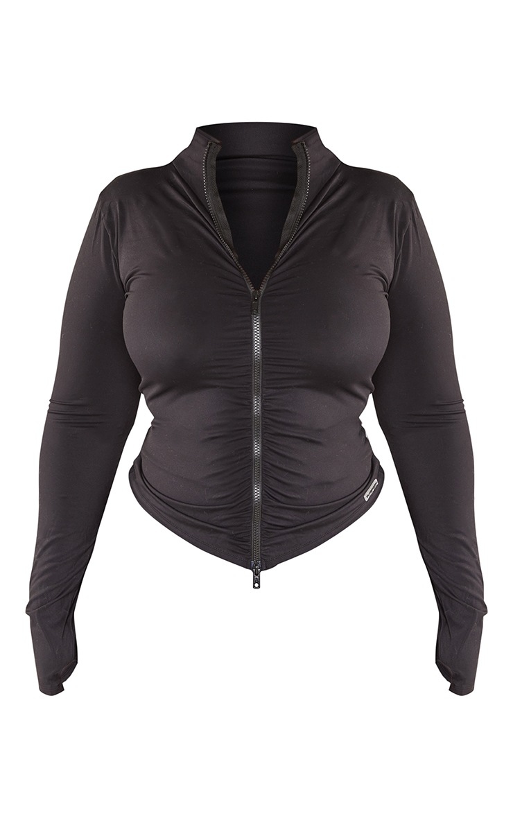 Plus Black Sculpt Ruched Front Zip Up Sport Jacket | Athleisure ...