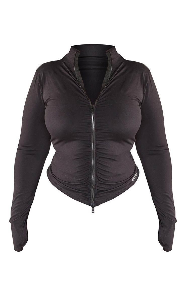 Plus Black Sculpt Ruched Front Zip Up Sport Jacket | Athleisure ...