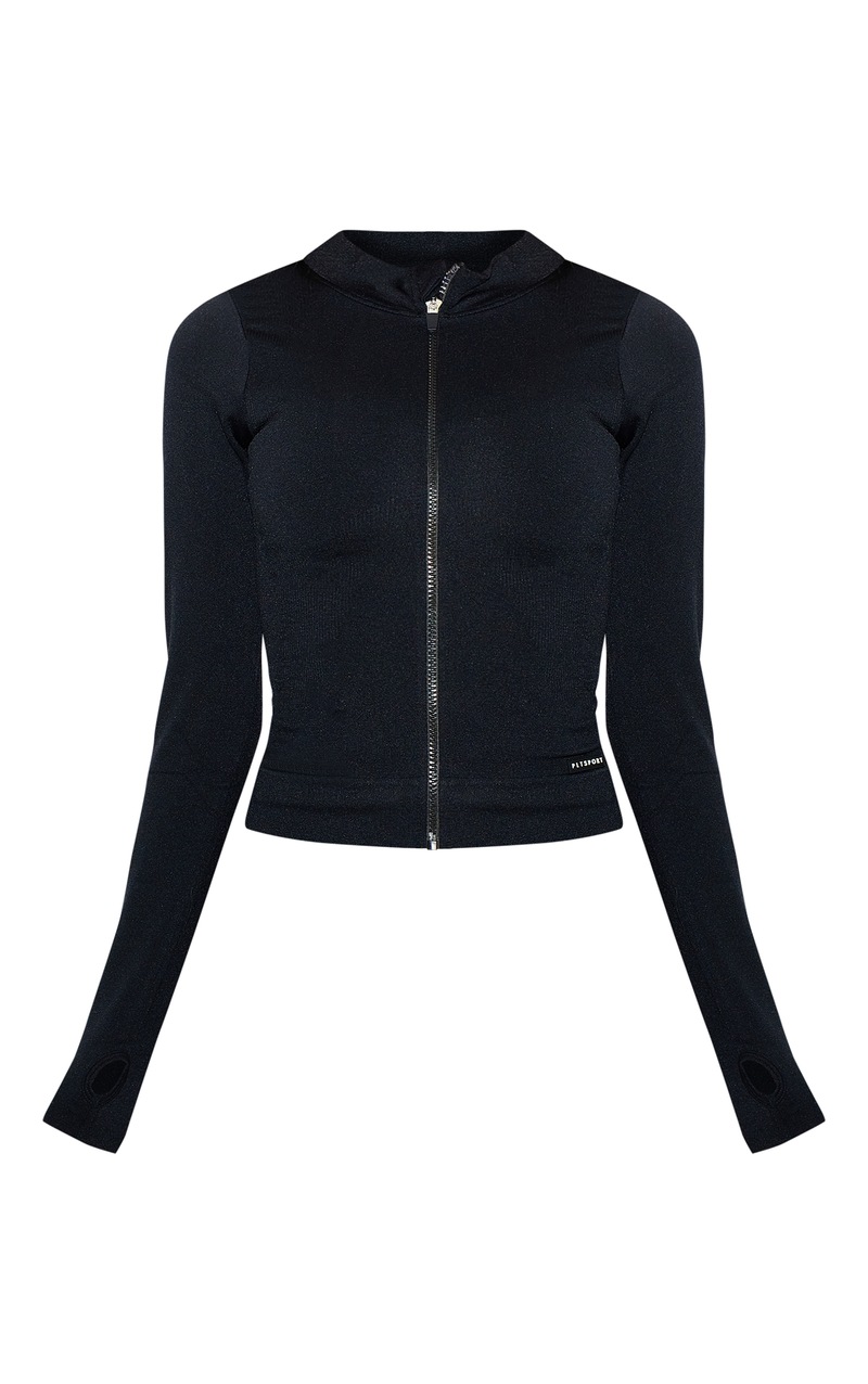 Black Seamless Rib Detail Jacket | Athleisure | PLT