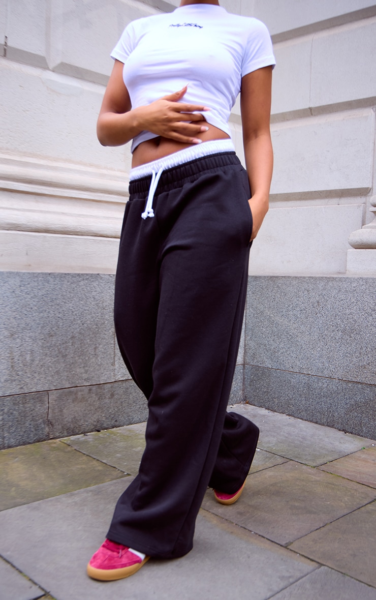 Black Boxer Waistband Wide Leg Sweat Sweatpants | Sweat ...