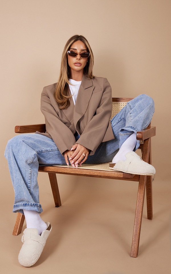 Mushroom Double Breasted Oversized Boxy Fit Blazer | PrettyLittleThing