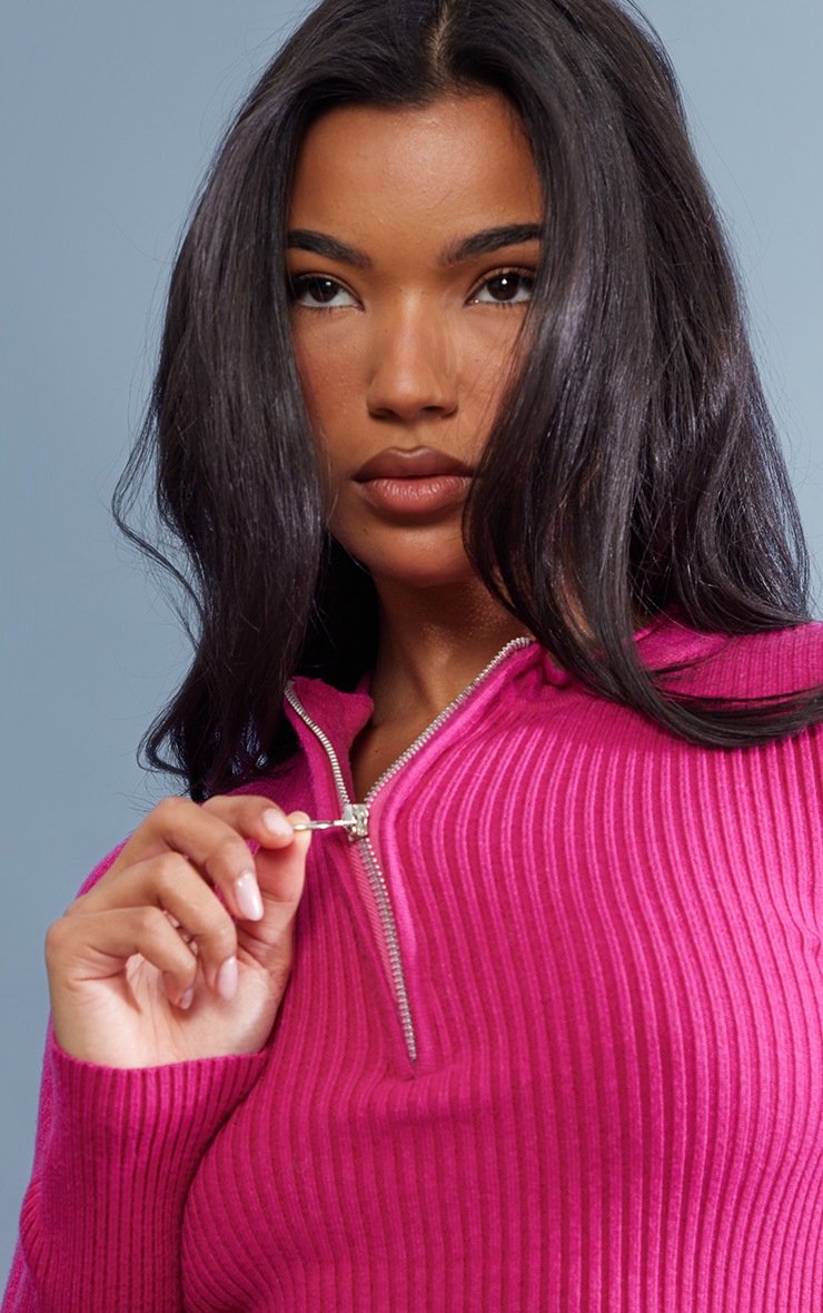 Bright Pink Zip Knitted Mini Dress | Knitwear | PrettyLittleThing AUS