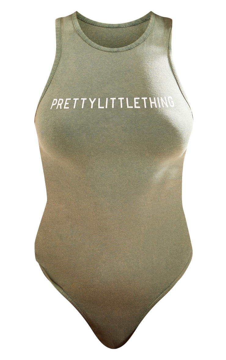 Prettylittlething Khaki Washed Racer Bodysuit | PrettyLittleThing USA