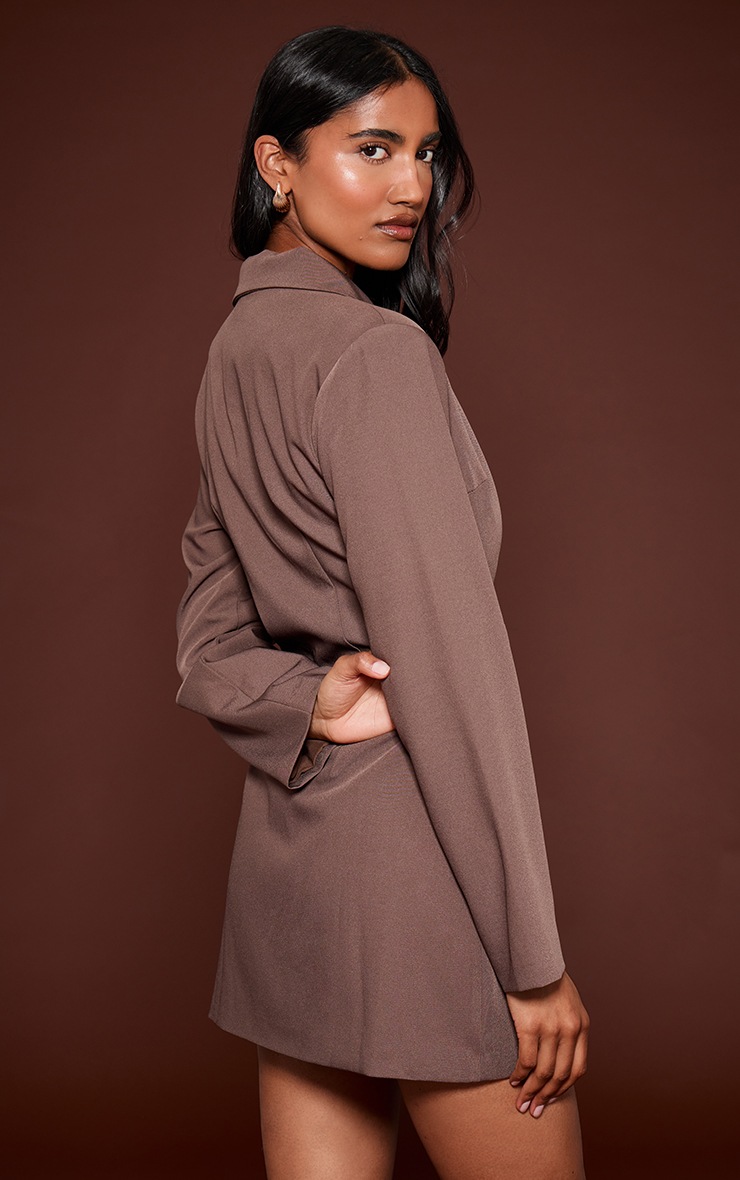 Chocolate Woven Tortoise Button Blazer Dress | Dresses | PLT KSA