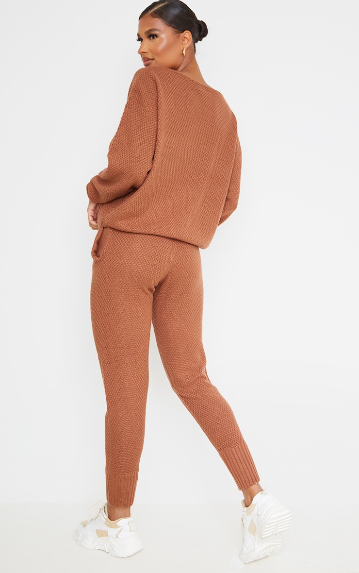 Rust Knitted Waffle Lounge Set | PrettyLittleThing USA