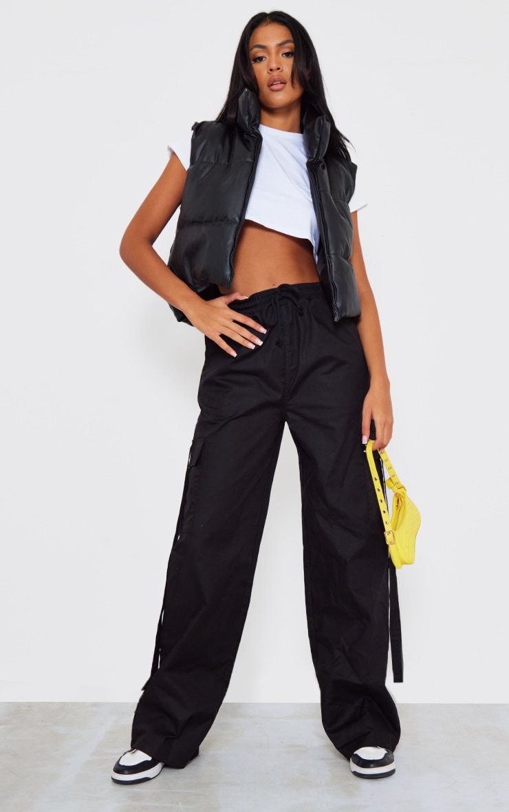 Tall Black Cargos With Tie Side Pockets | Tall | PLT