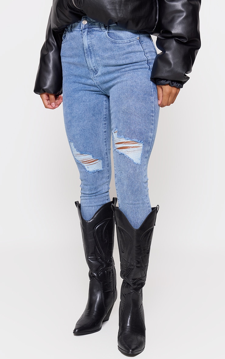 PLT Vintage Wash Knee Rip 5 Pocket Skinny Jeans | Denim | PLT USA
